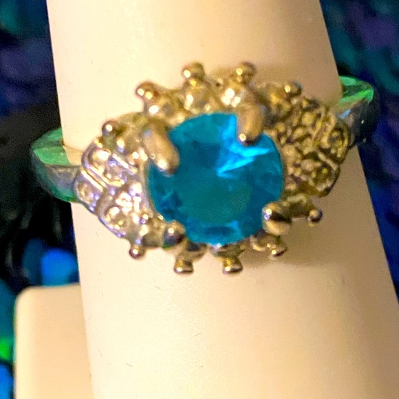 Jewelry | Ss Blue Round Stone Ring Cute Size 8 | Poshmark